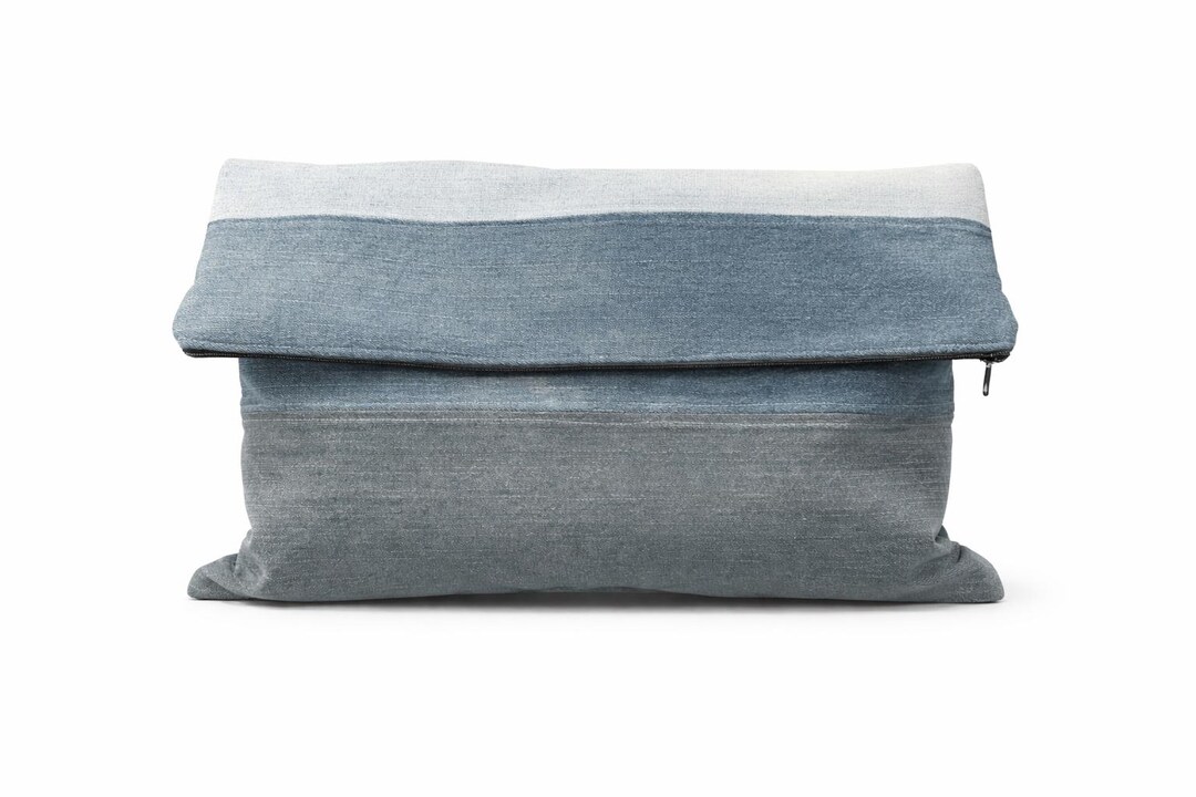 Oversized Denim Foldover Clutch | Blue Gradient Statement Bag (23"x21 ...