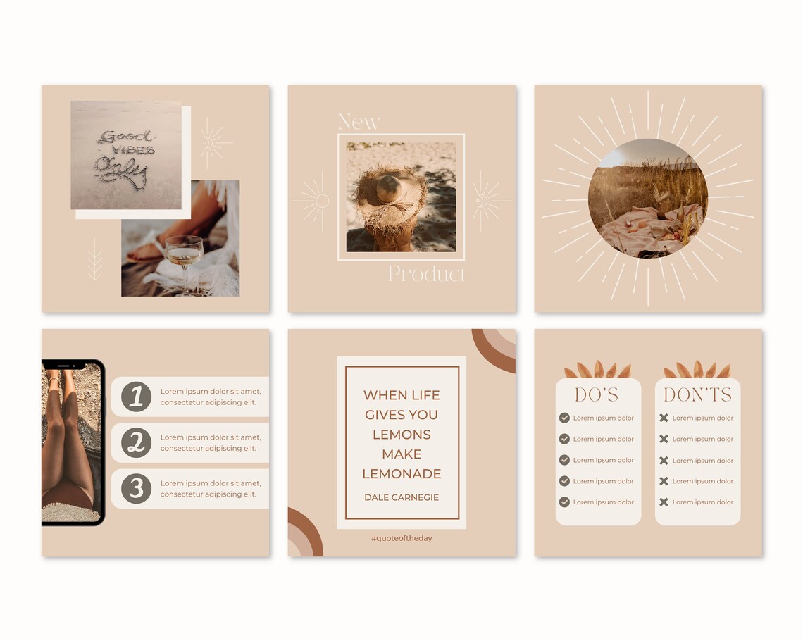 Instagram Post Template Boho - Instagram Boho Template Canva - Neutral ...
