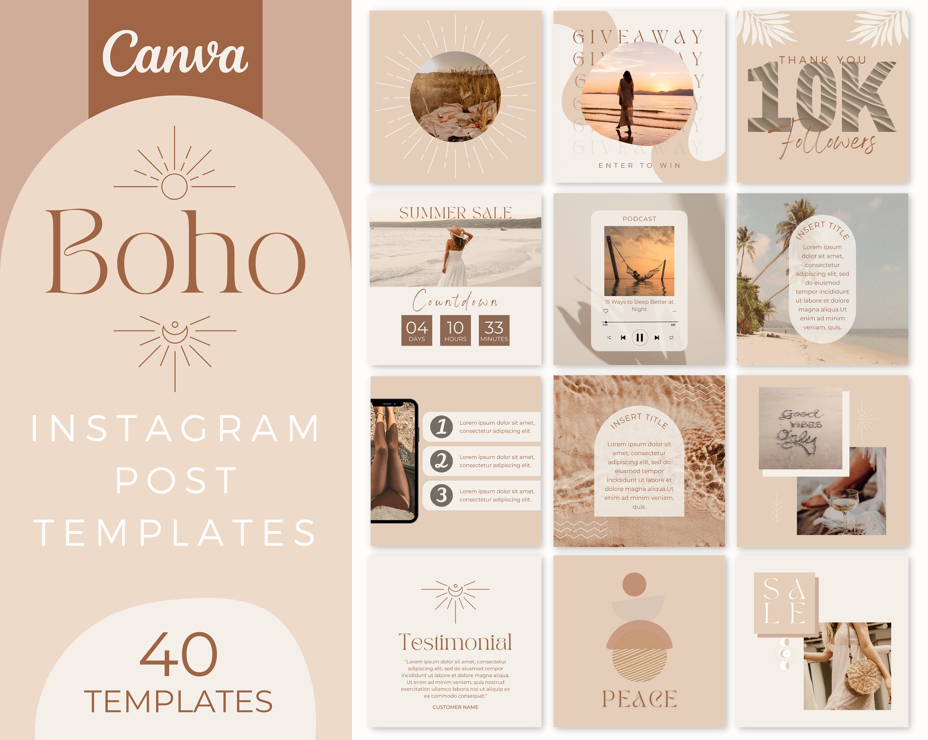 Instagram Post Template Boho - Instagram Boho Template Canva - Neutral ...