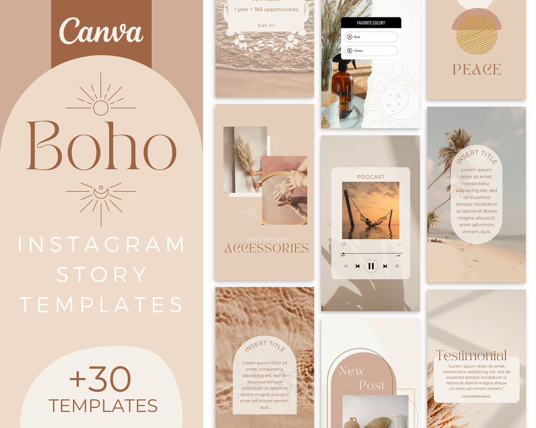 Instagram Story Template Boho - Instagram Boho Template Canva - Neutral ...