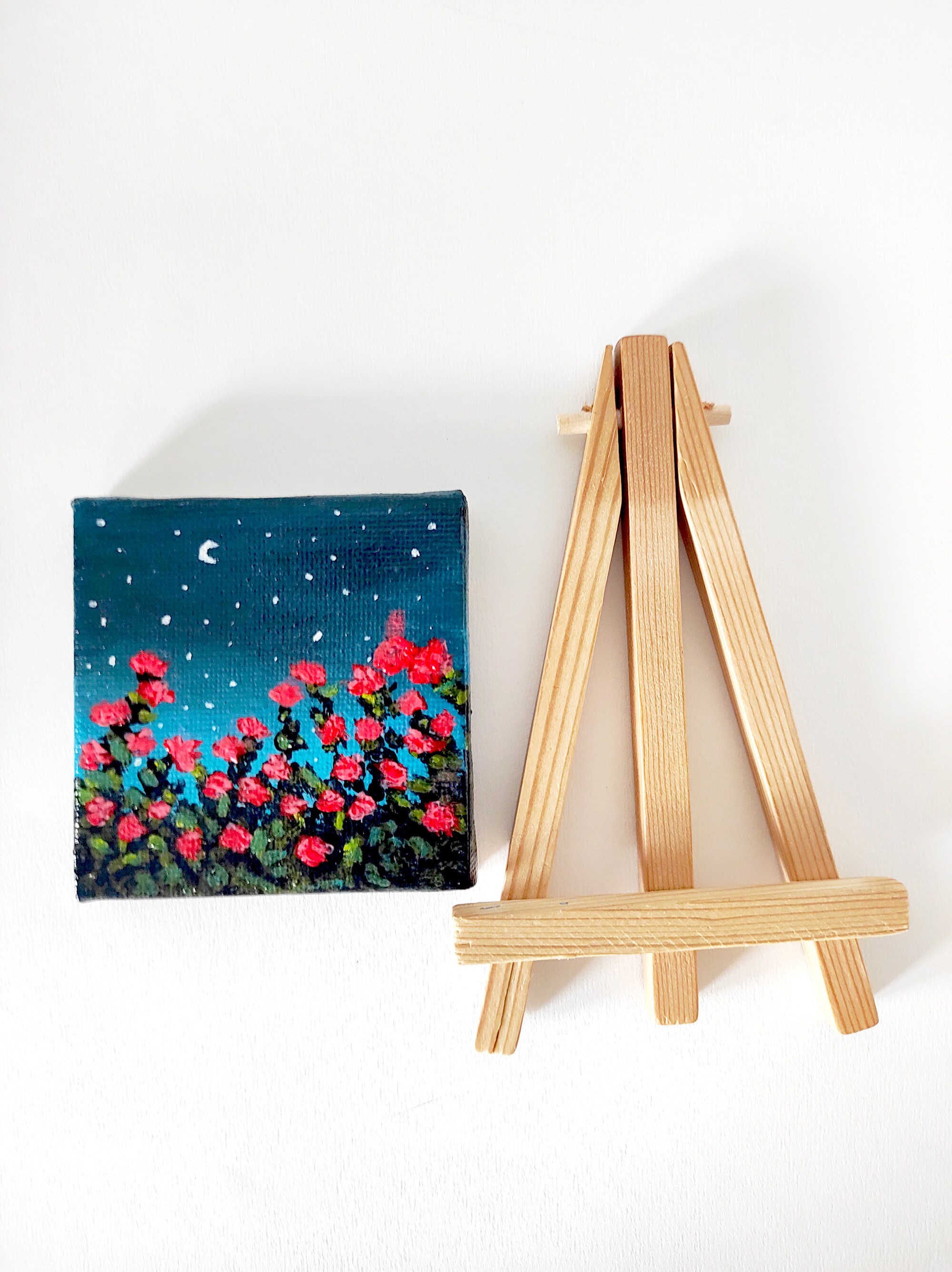 Rose Garden , Tiny Floral Painting, Mini Painting With Easel, Red Rose ...