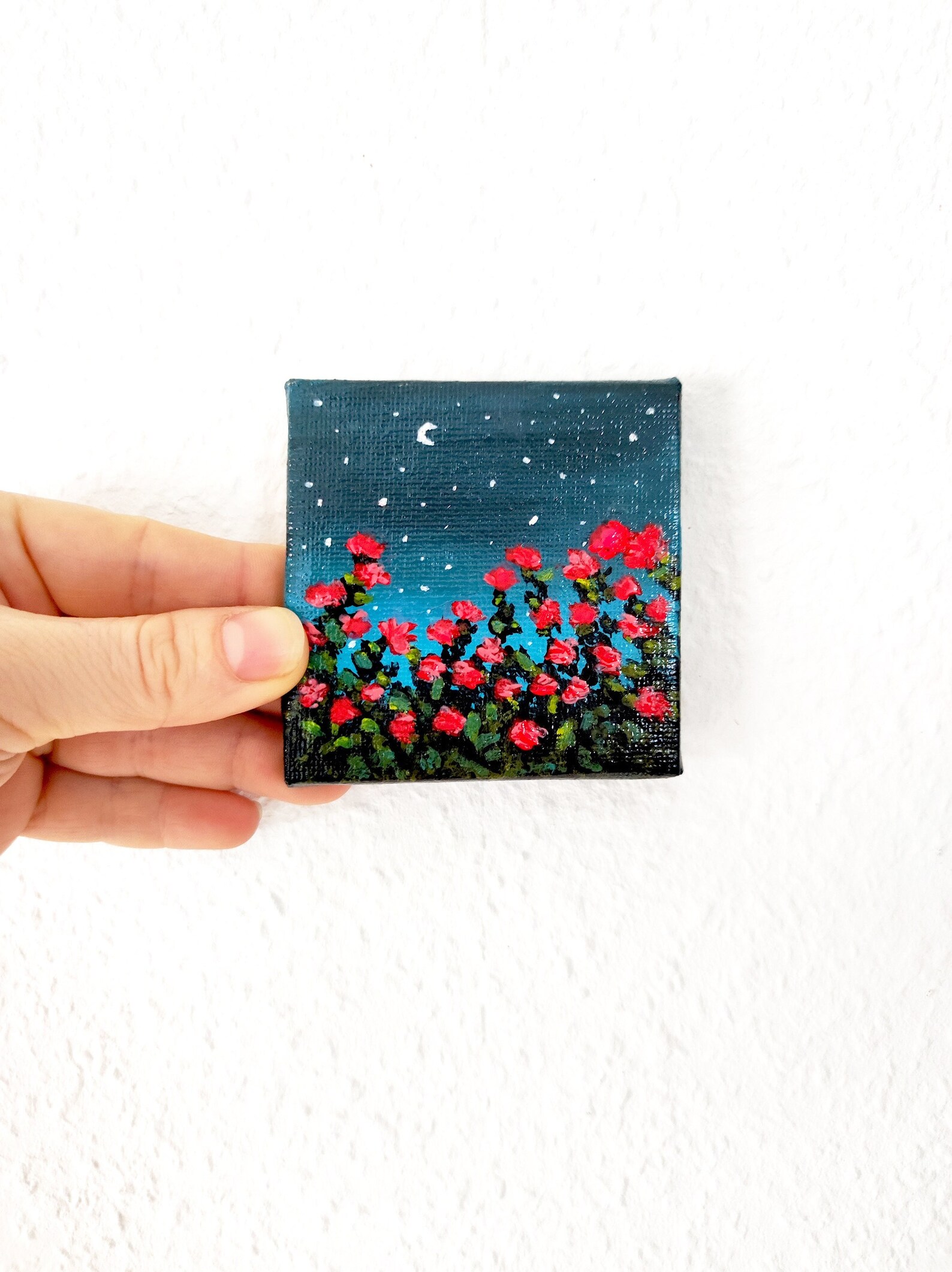 Rose Garden , Tiny Floral Painting, Mini Painting With Easel, Red Rose ...