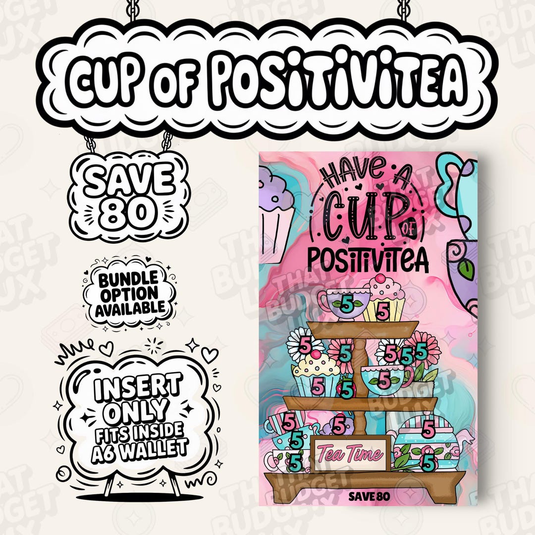 Cup of Positivitea Savings Challenge | A6 Tracker Insert for Cash ...