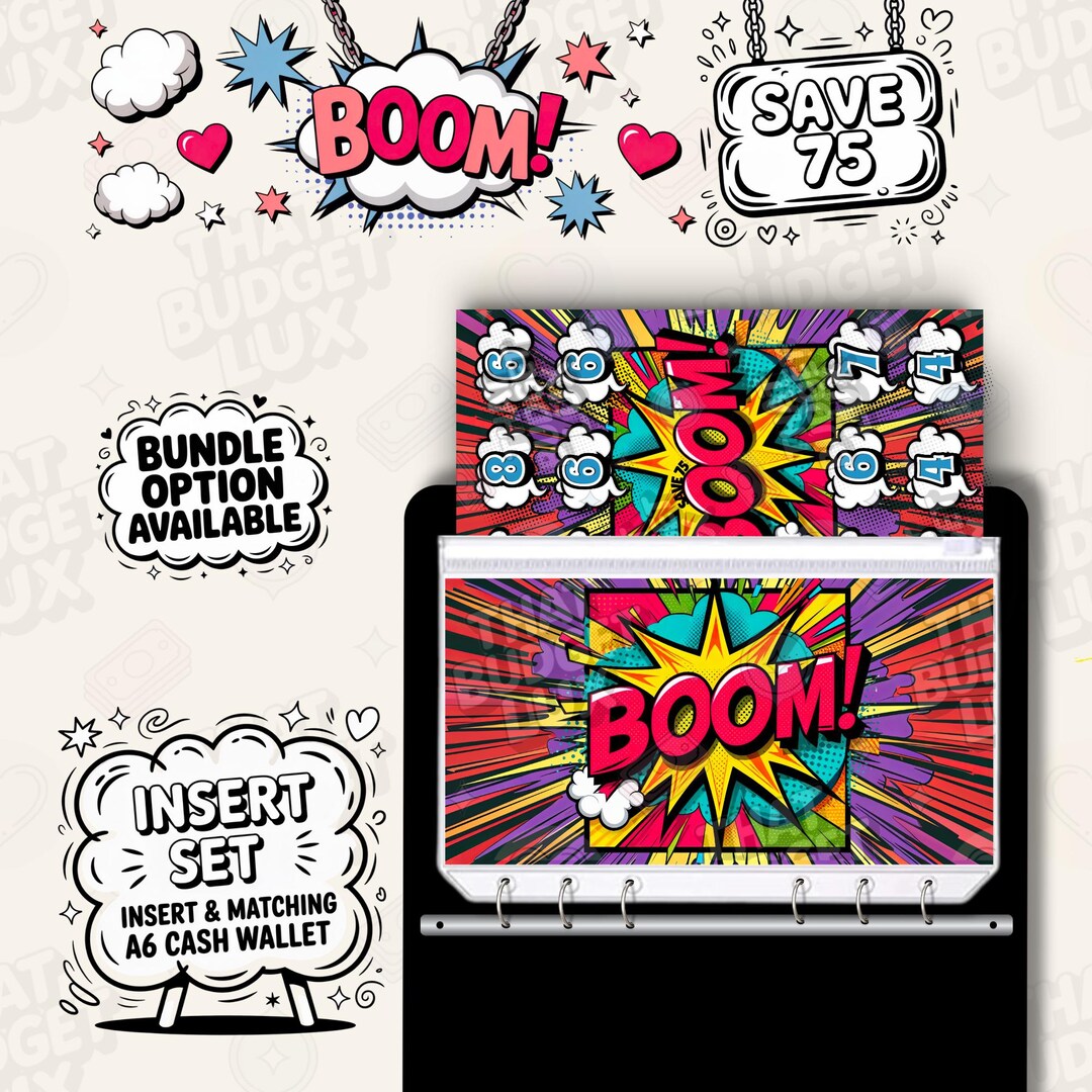 Boom Insert Set A6 | Pop Art Savings Challenge With Matching Cash ...