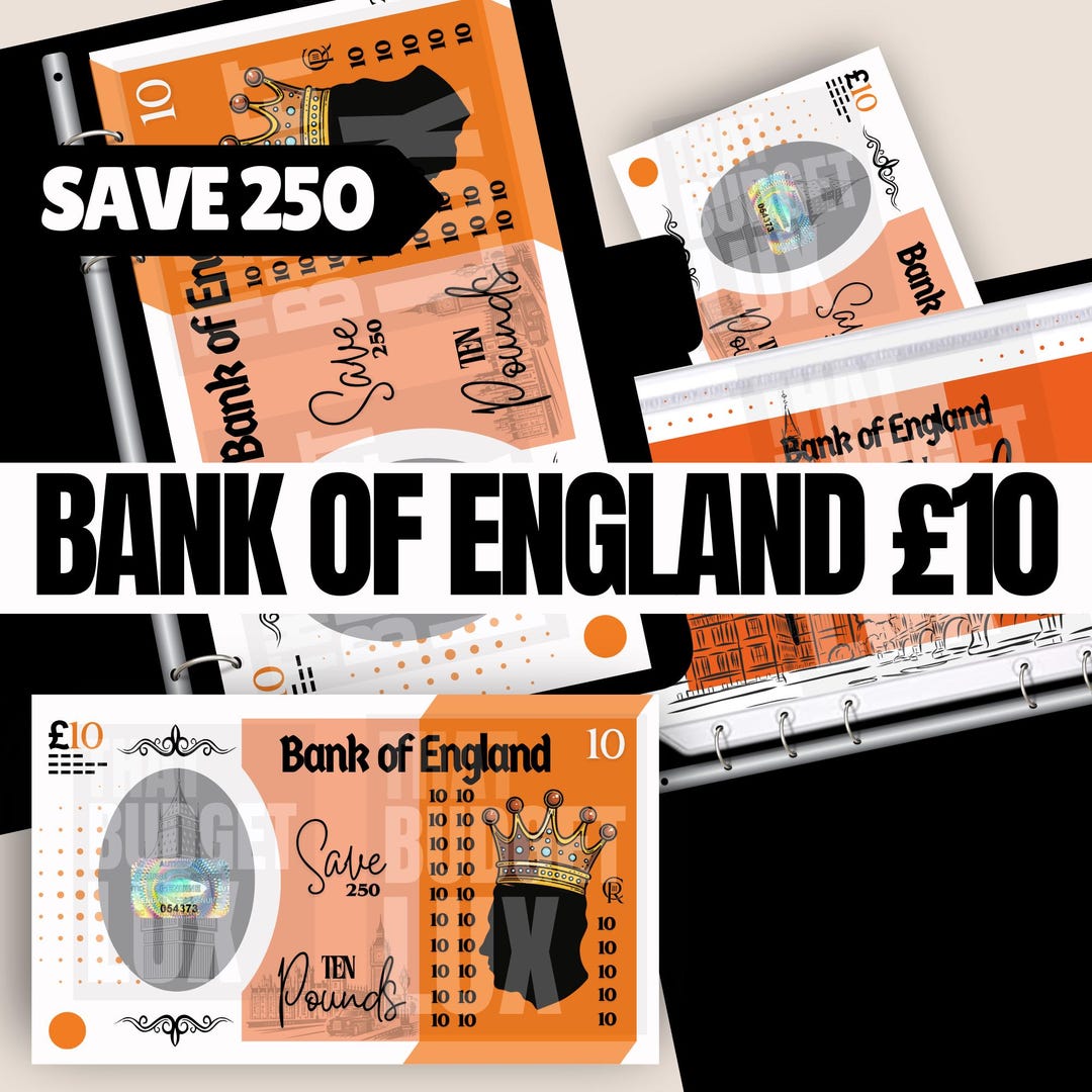 SAVE 250 Fun 10 Pound British Banknote Inspired Savings Challenge ...