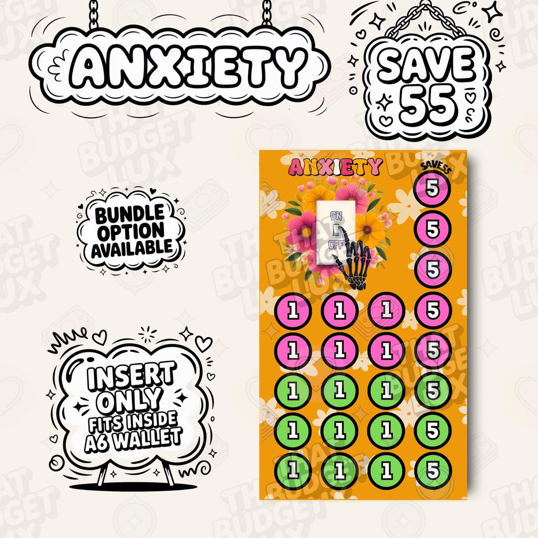 Anxiety Savings Challenge Save 55 | A6 Insert Only | Gentle Mental ...