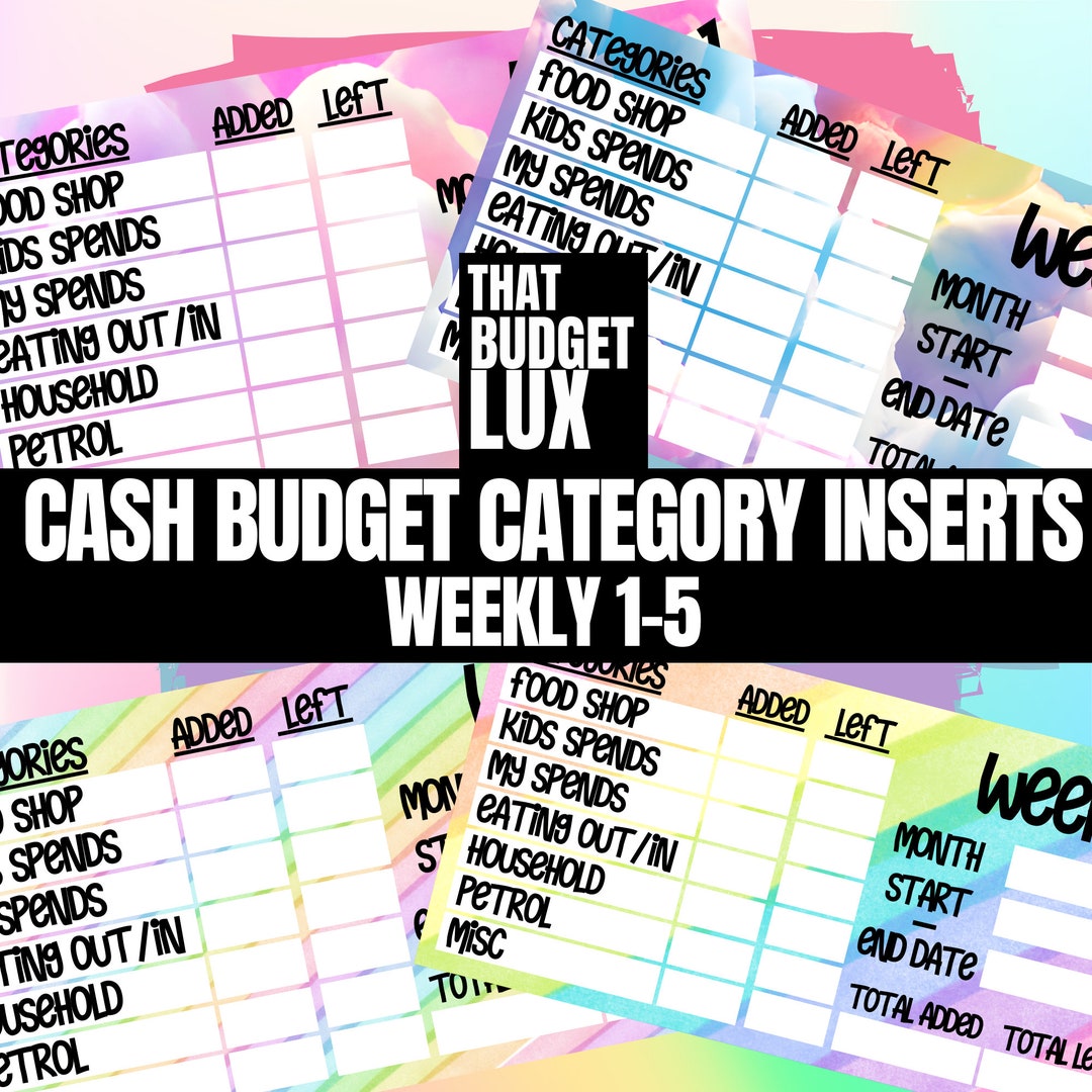 Weekly Cash Budget Categories week 1 Week 5 Manage Weekly Budget ...