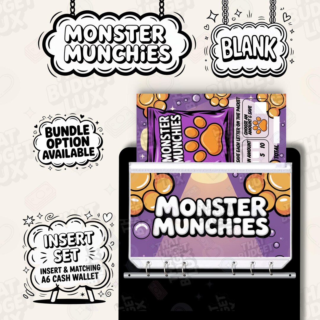 Monster Munchies Savings Challenge Insert Set | A6 Tracker and Matching ...