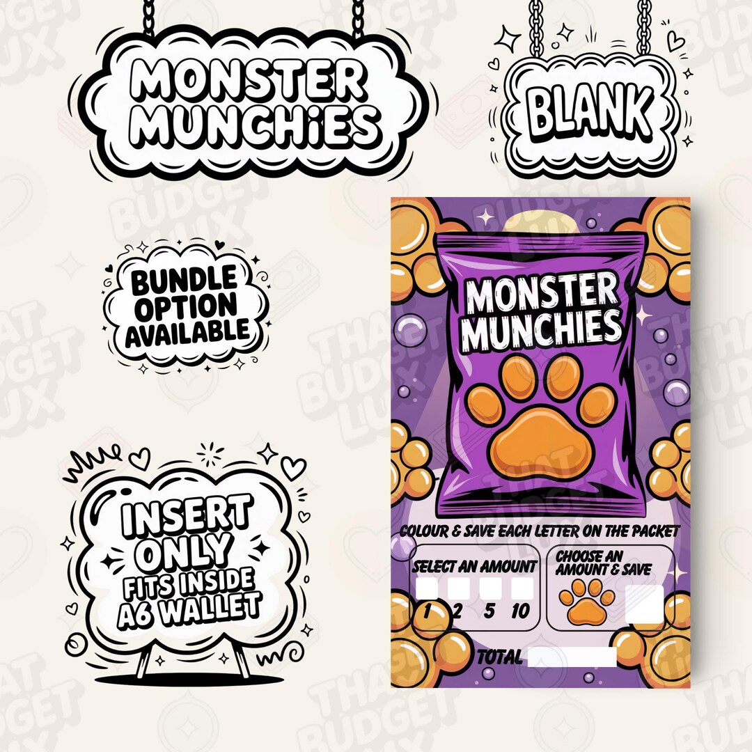 Monster Munchies Savings Challenge | A6 Insert Only | Cash Stuffing ...