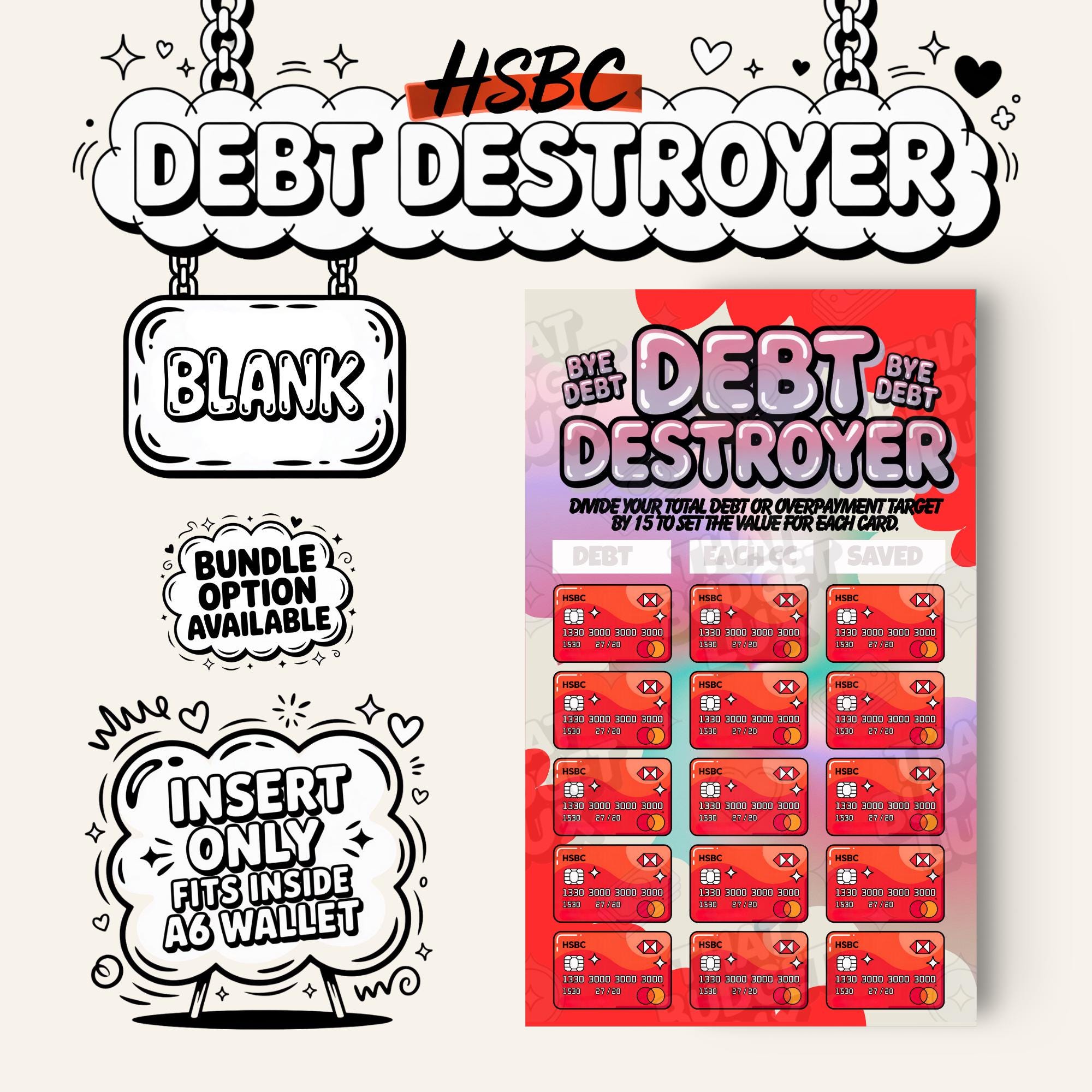 Debt Destroyer A6 Insert | HSBC Credit Card | Budget Binder | Cash ...