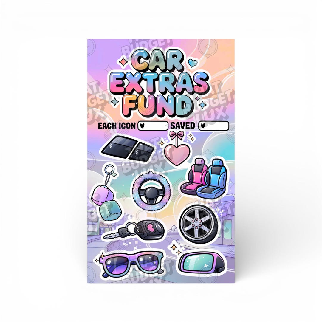 Car Extras Fund Savings Challenge Insert | Car Accessories Budget ...