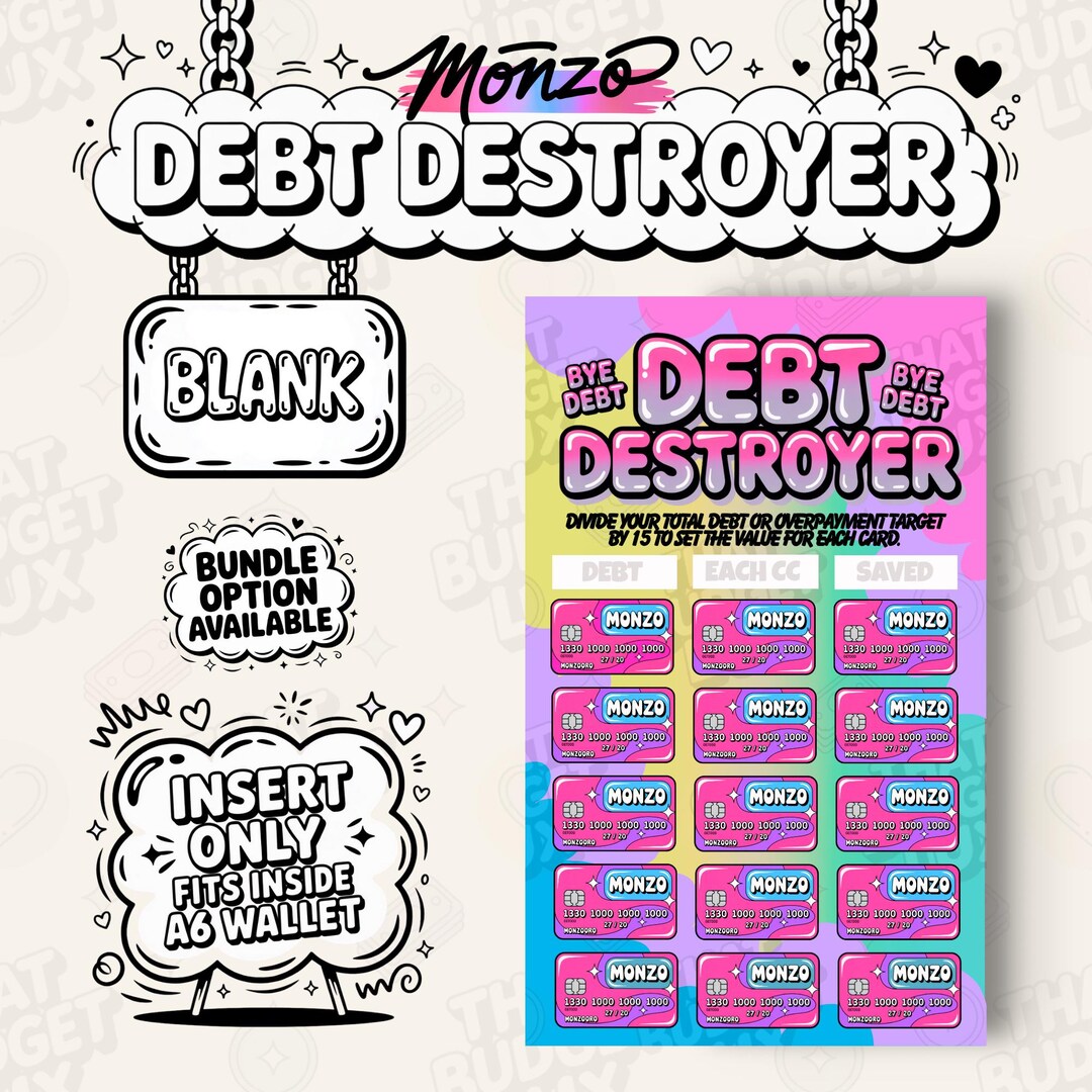 Debt Destroyer A6 Insert | Monzo Credit Card | Budget Binder | Cash ...
