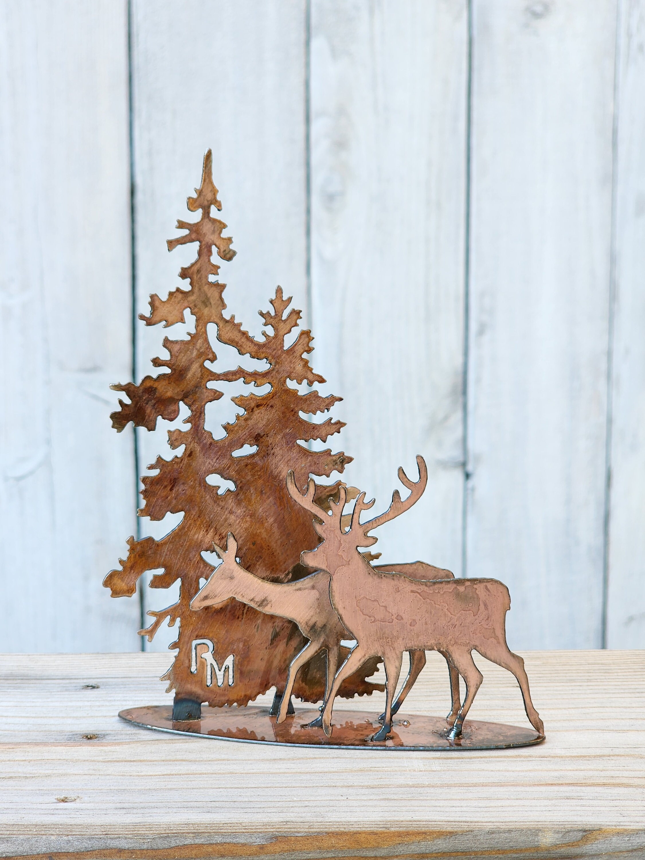 Vintage Metal Buck Doe Tree Scene / Modern Copper Deer Shelf - Etsy