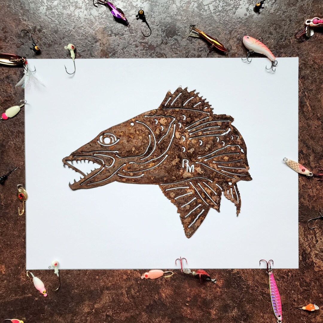 Metal Walleye Fish Wall Art Rustic Walleye Fisher Gift Walleye Fishing ...