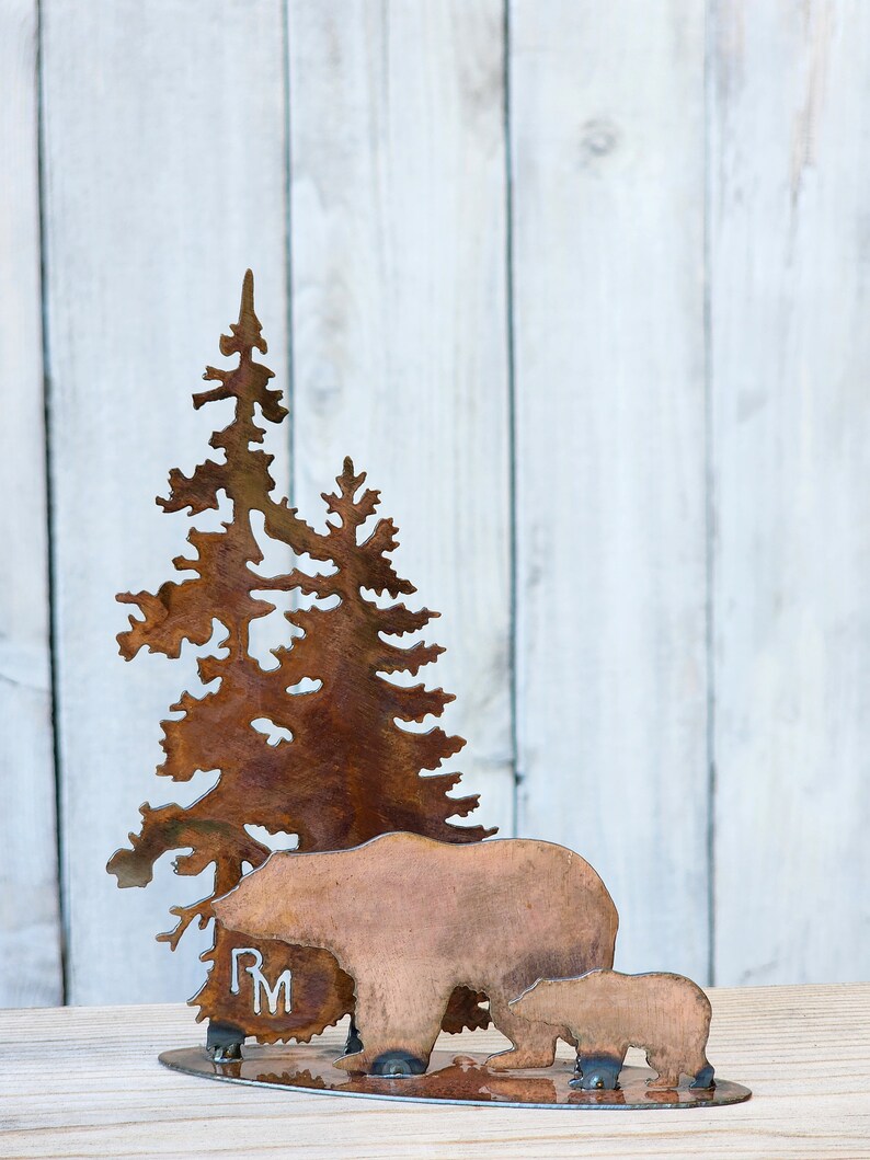 Vintage Metal Bear Cub Tree Scene / Modern Copper Bear Shelf - Etsy