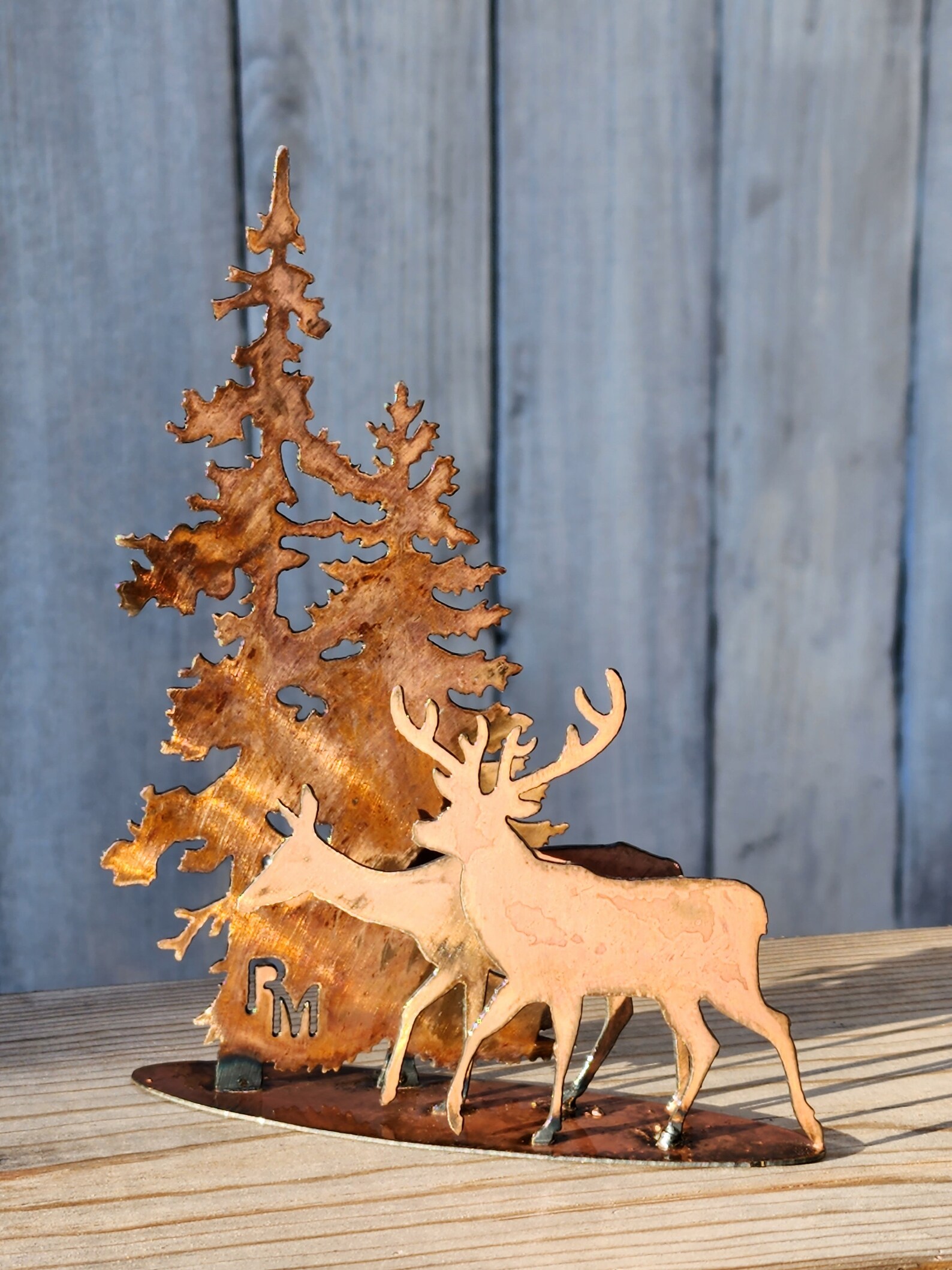 Vintage Metal Buck Doe Tree Scene / Modern Copper Deer Shelf - Etsy