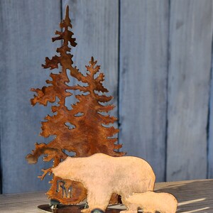 Vintage Metal Bear Cub Tree Scene / Modern Copper Bear Shelf Decoration ...