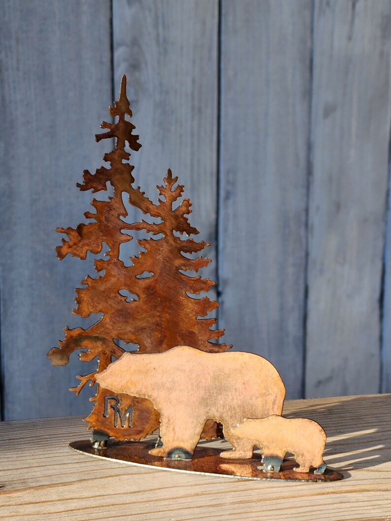 Vintage Metal Bear Cub Tree Scene / Modern Copper Bear Shelf - Etsy
