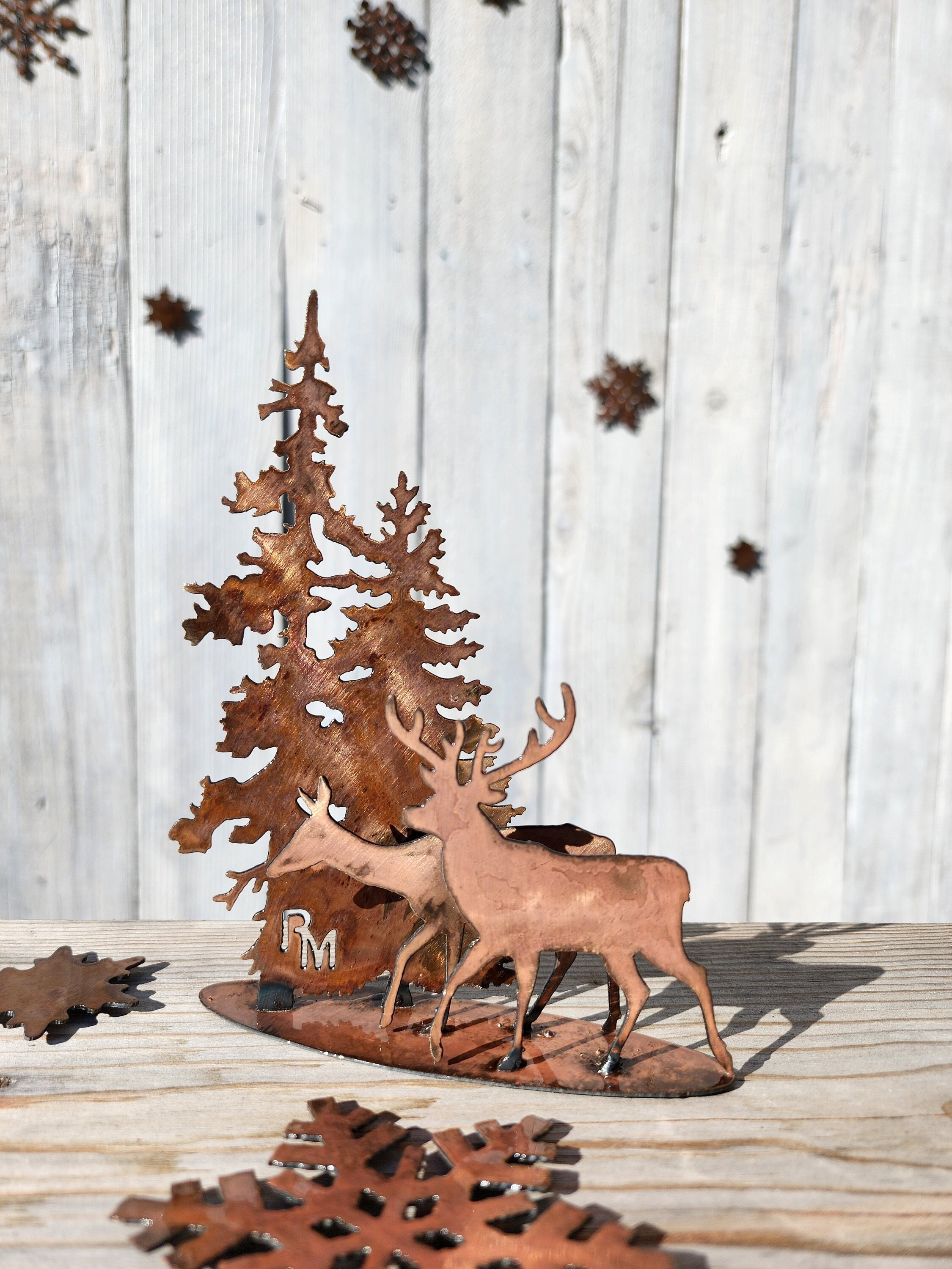 Vintage Metal Buck Doe Tree Scene / Modern Copper Deer Shelf - Etsy