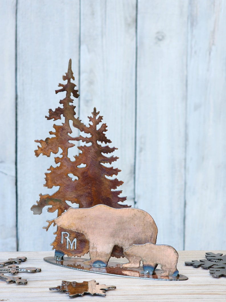 Vintage Metal Bear Cub Tree Scene / Modern Copper Bear Shelf - Etsy