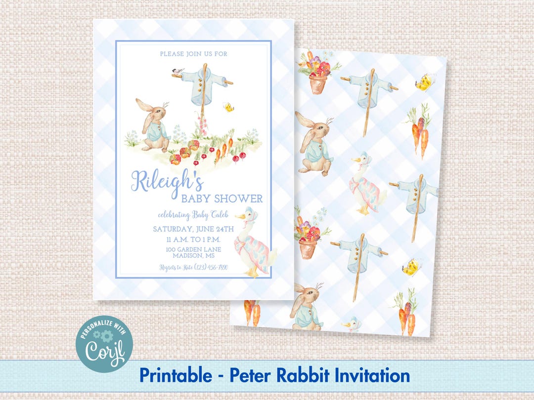 Watercolor Printable Peter Rabbit Party Invitation, Sweet Blue Classic ...