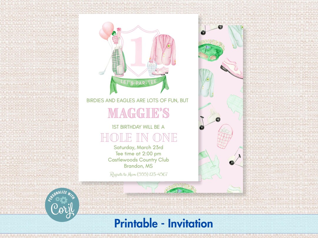 Printable Masters Golf Theme First Birthday, Golfer Girl Birthday ...