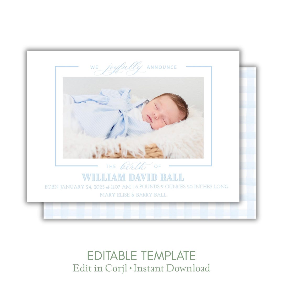 Editable Baby Birth Announcement Template, Watercolor Newborn ...