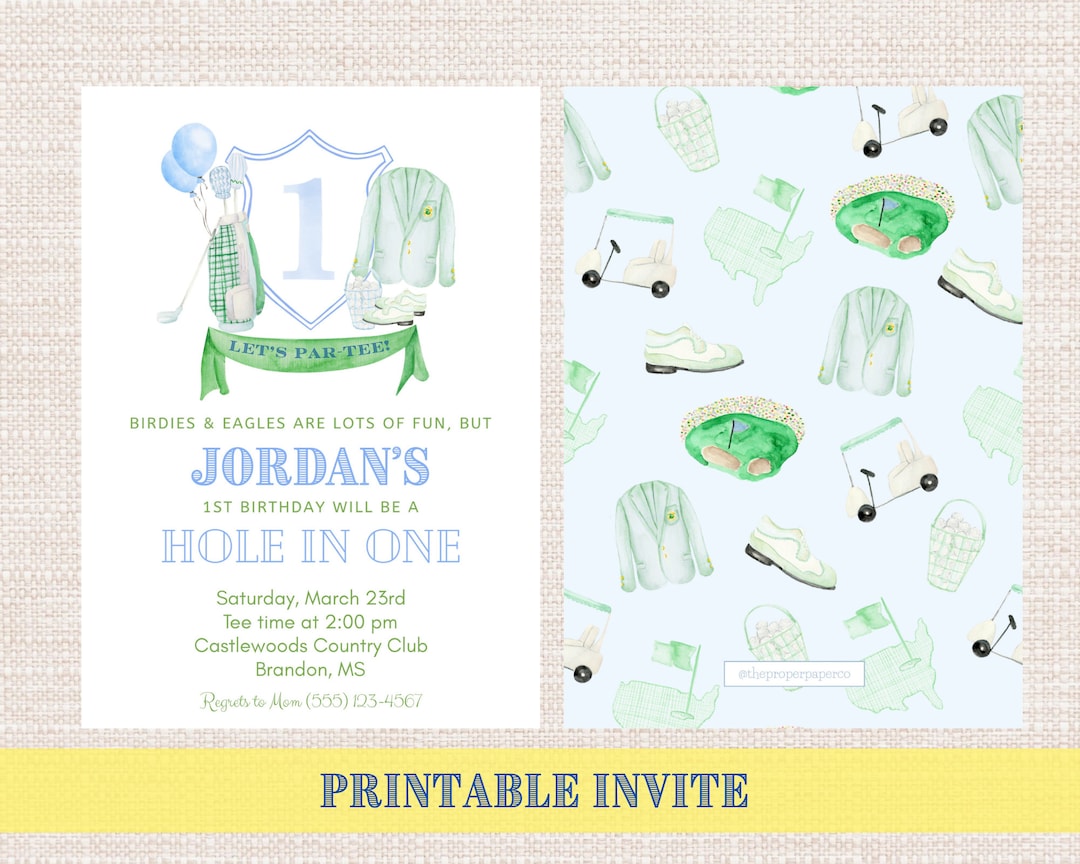 Watercolor Printable Masters Golf Theme First Birthday, Traditional ...