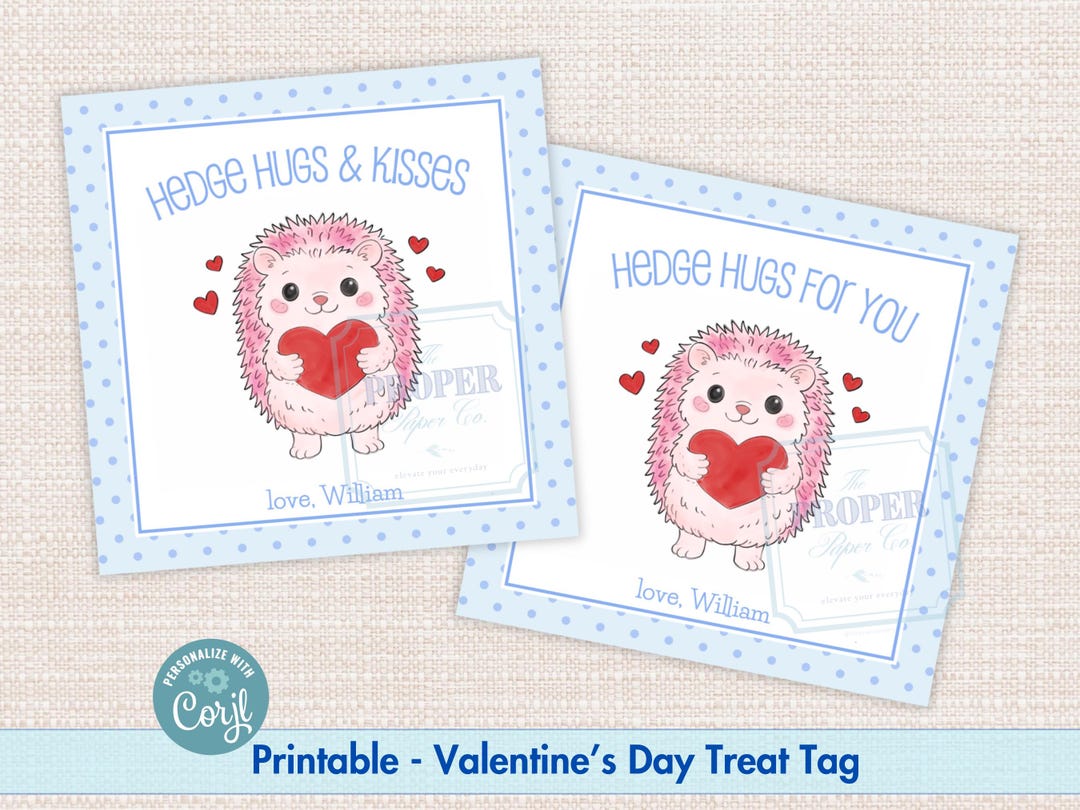 PRINTABLE Valentine's Day Gift Tag Kids Class Party, Hedgehogs, Hugs ...