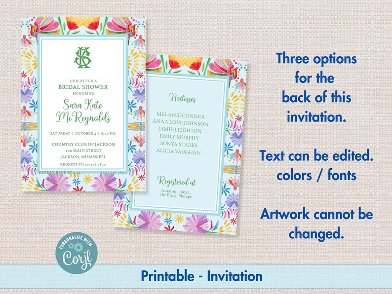 Watercolor Couples Shower Invitation: Fiesta Otomi Design (digital ...