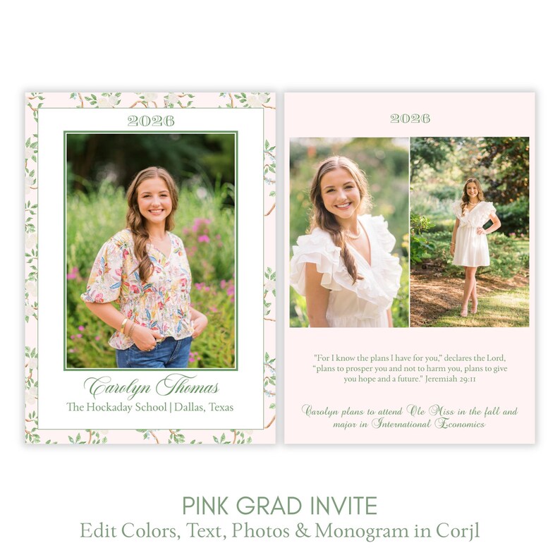 Printable Photo Graduation Announcement, Custom Invitation, Pink ...
