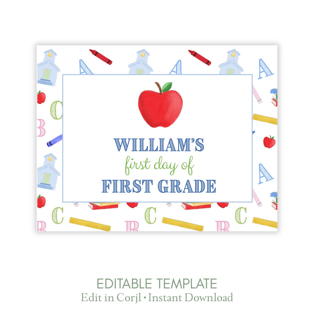 PRINTABLE 8x10 First Day of School Preschool Sign, Watercolor Crest ...