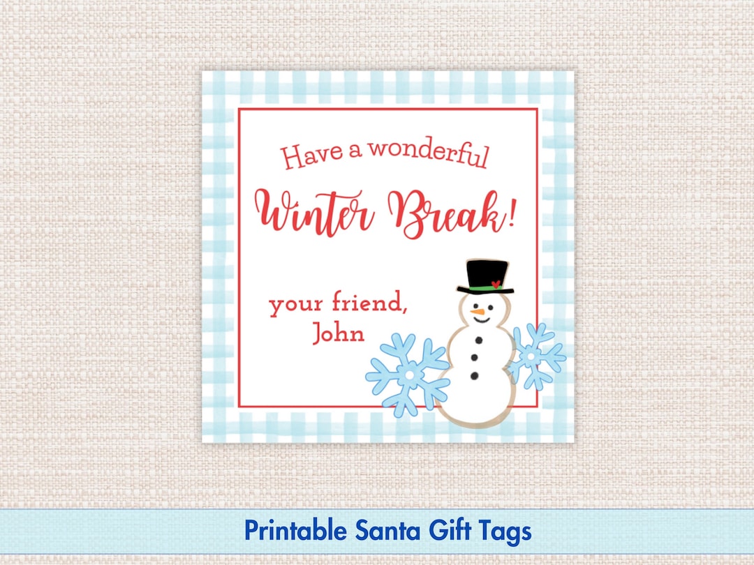 PRINTABLE Winter Break Gift Tag for Kids Class Teacher Blue - Etsy