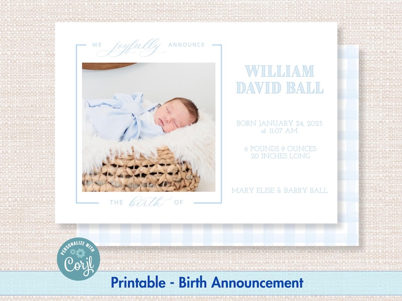 Editable Baby Birth Announcement Template, Watercolor Newborn ...