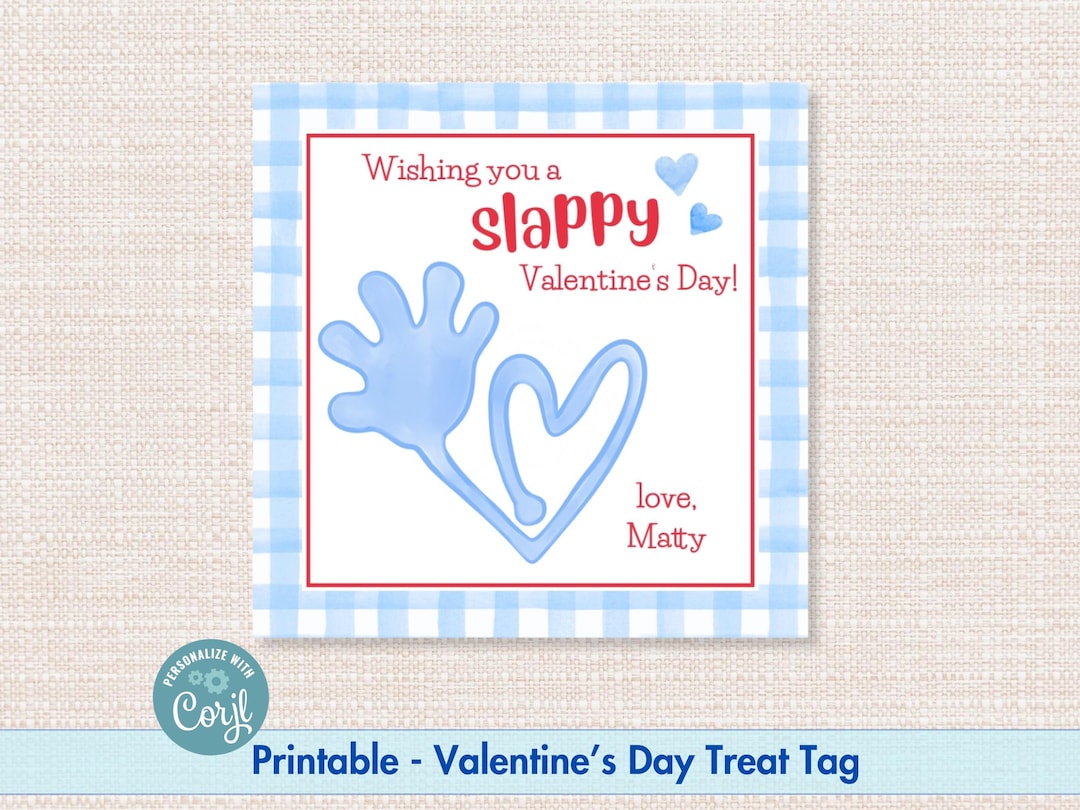PRINTABLE Valentine's Day Gift Tag Sticker Blue Slappy Hand Toy Class ...