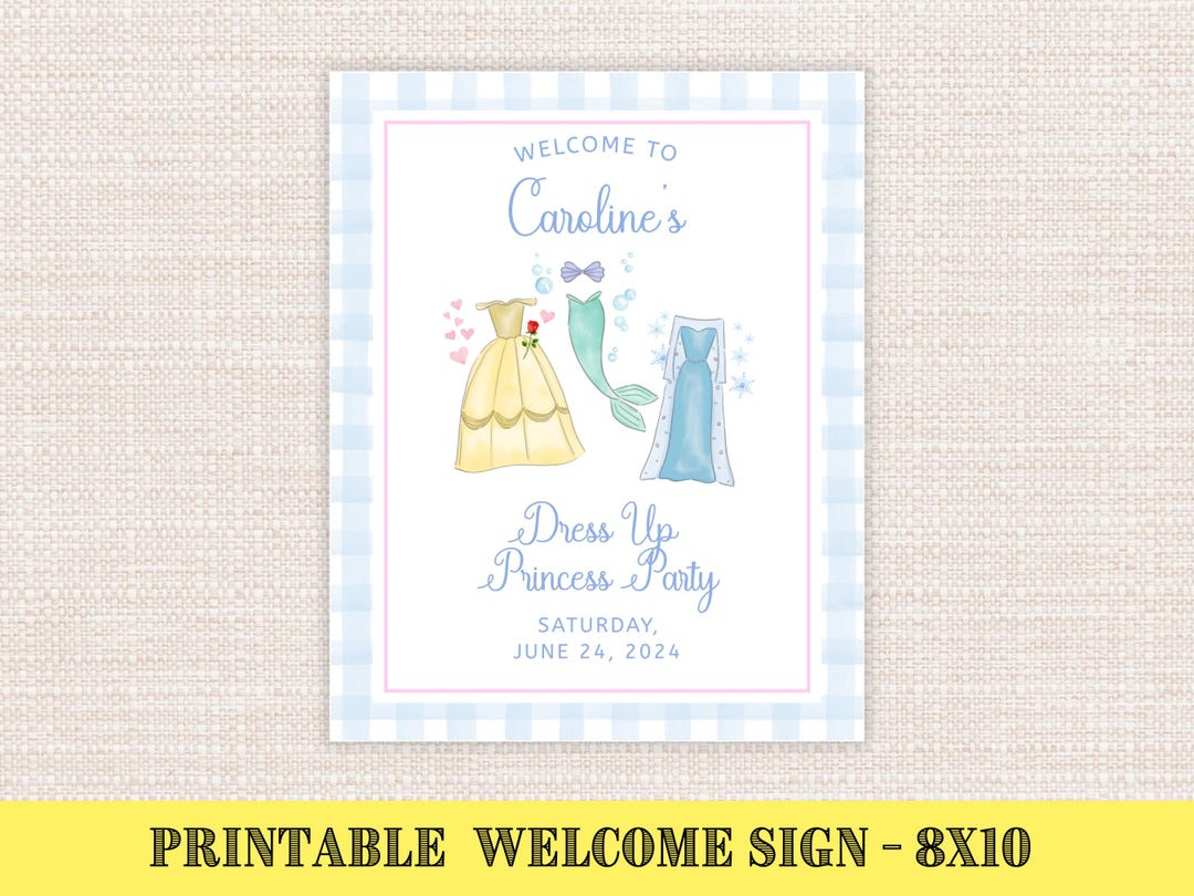 Princess Dress up Party Sign: Watercolor 8x10 Printable (digital ...