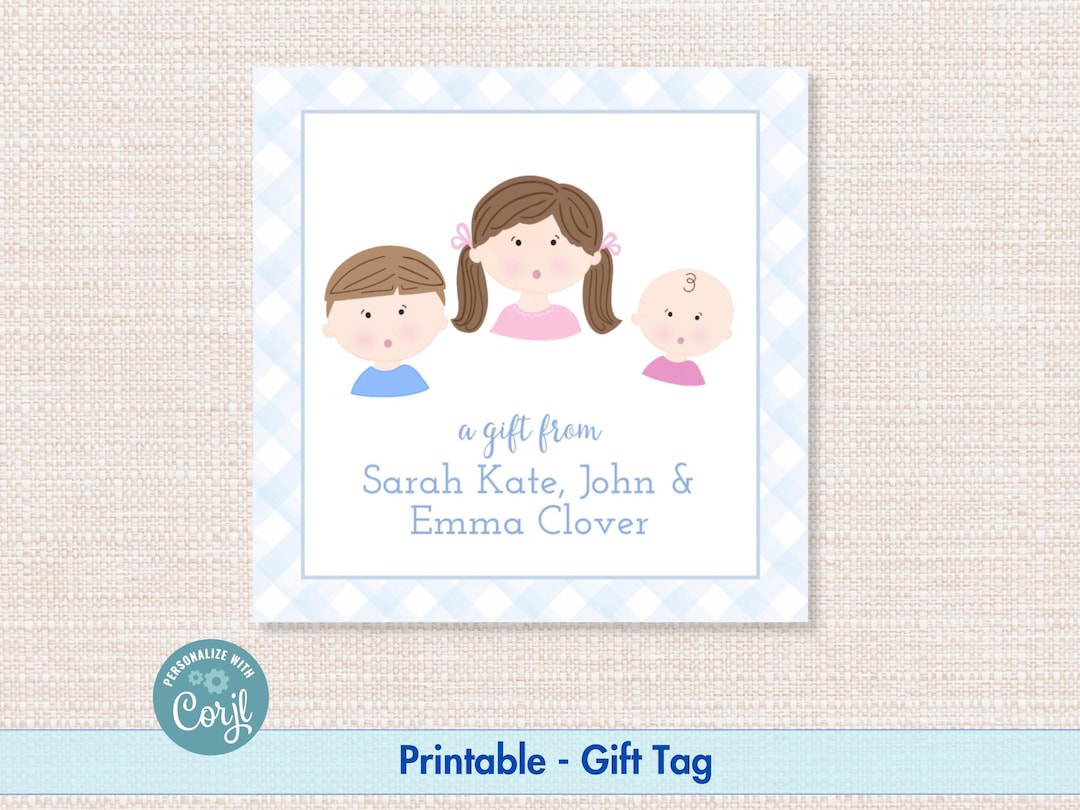 Printable Family Gift Tag - Personalize for Your 3 Kids - Custom Faces ...