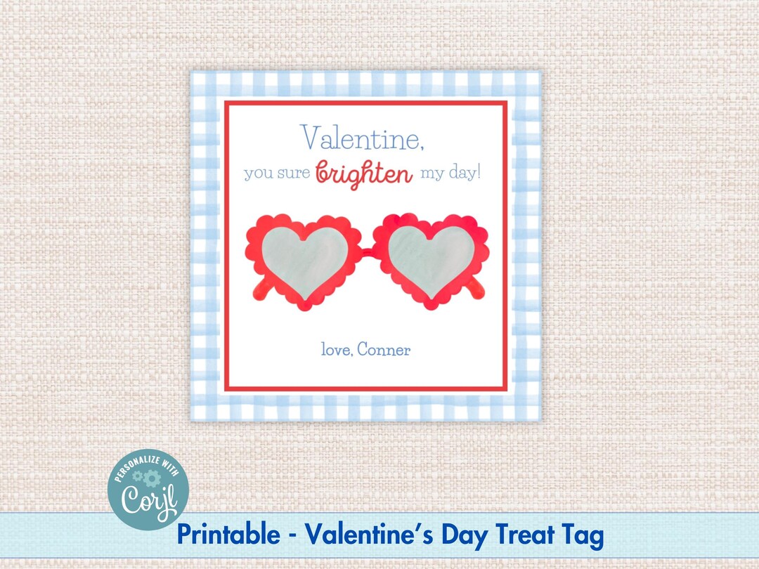 PRINTABLE Valentine's Day Gift Tag Kids Class Party, Blue Heart ...