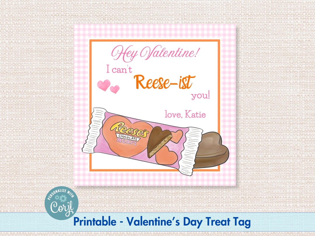 PRINTABLE Valentine's Day Gift Tag for Kids Class Party Chocolate Reese ...