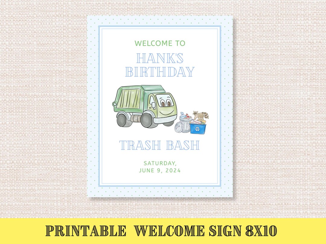 PRINTABLE 8x10 Sign Trash Bash Birthday Party | Garbage, Recycle ...
