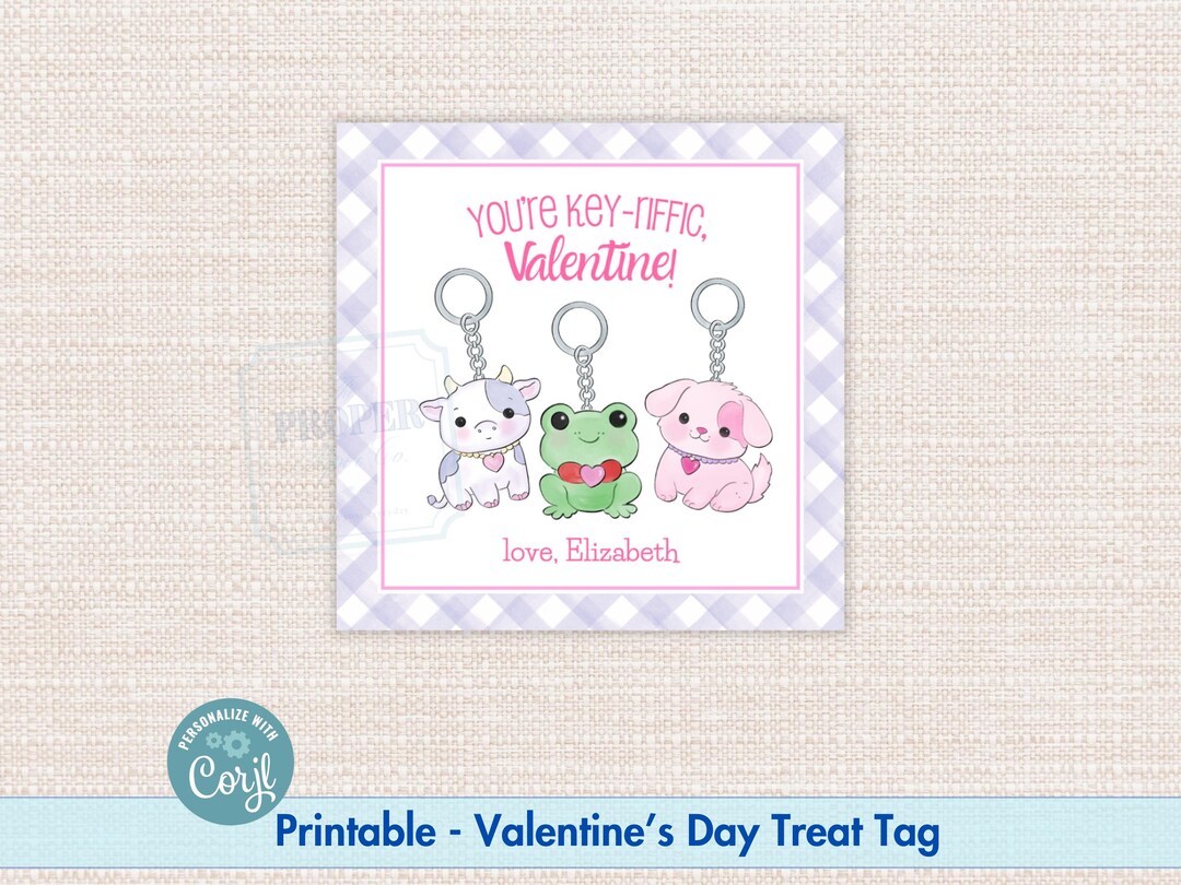 PRINTABLE Valentine's Day Gift Tag Kids Class Party, Animal Keychains ...