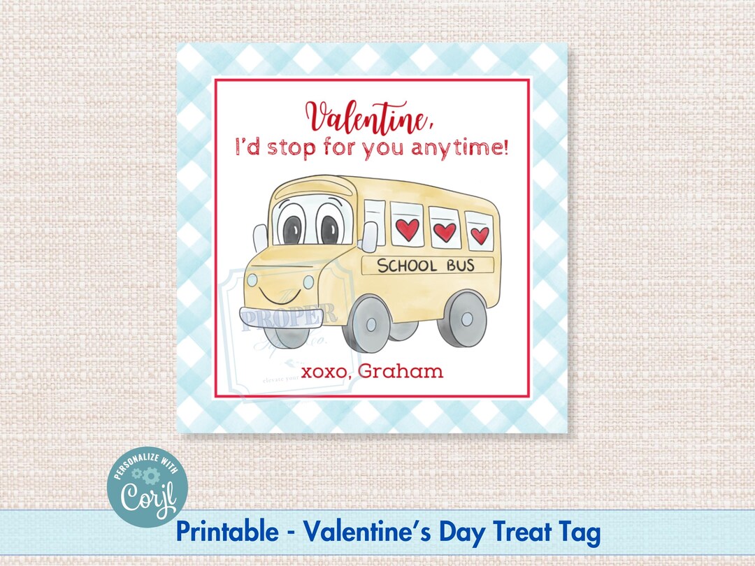 PRINTABLE Valentine's Day Gift Tag Kids Class Party, School Bus Love ...