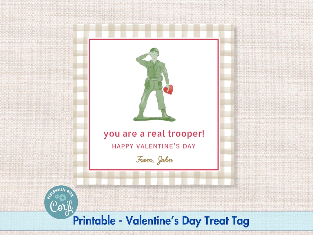 PRINTABLE Valentine's Day Gift Tag Sticker- Army Solider Trooper Class ...