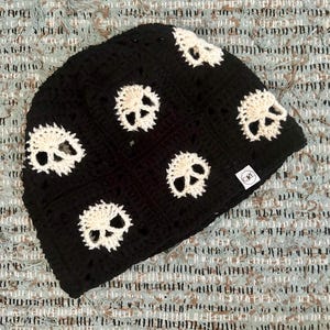 The Crush:crochet Hat,skull Hat,skull Square Beanie,skull Patchwork ...