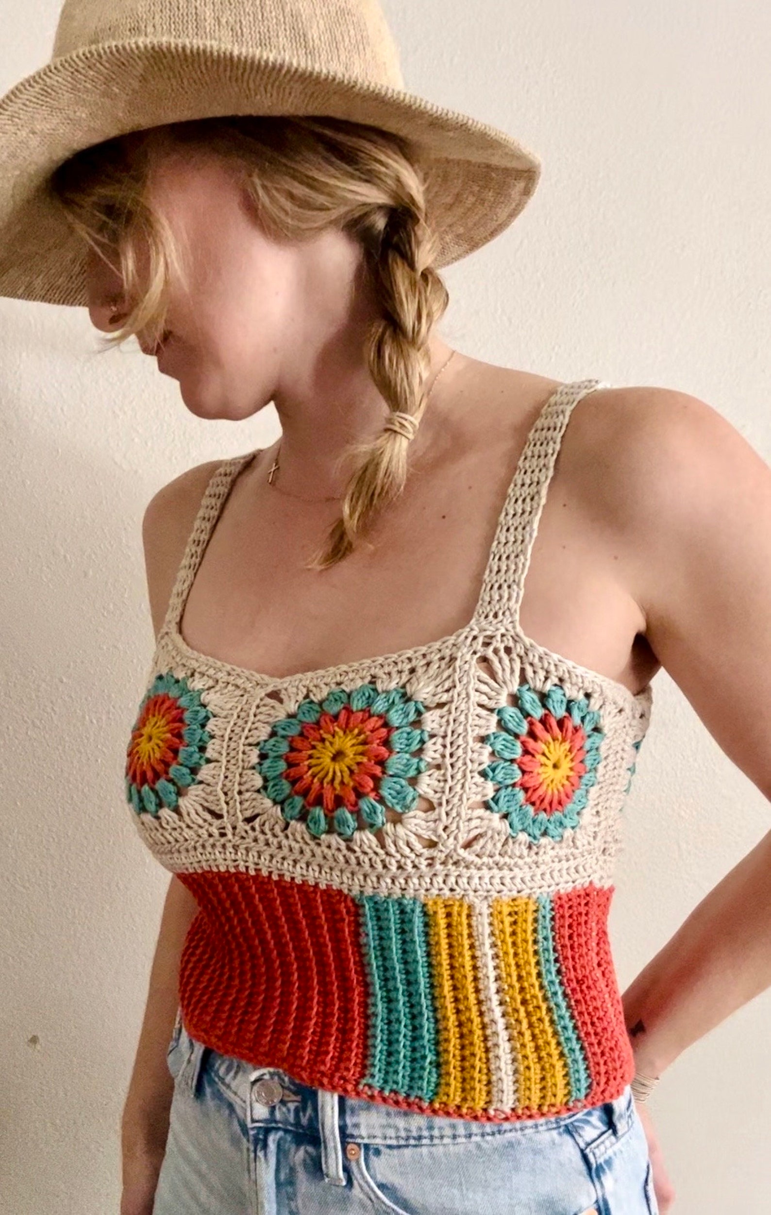 The Veranda:crochet Crop Top,patchwork Top,womens Tank Top,boho Crop ...