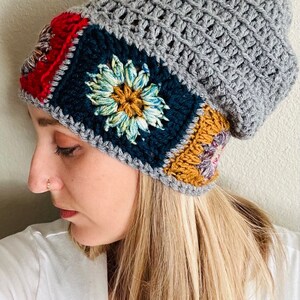 The Madison gray: Crochet Hat,flower Accent Hat,slouchy Beanie, Womens ...