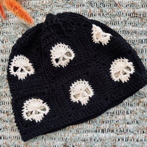 The Crush:crochet Hat,skull Hat,skull Square Beanie,skull Patchwork ...