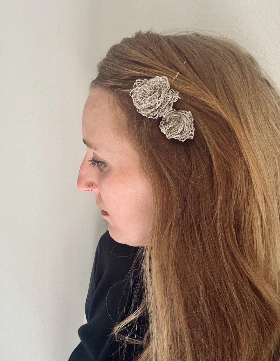 The Bobby: Crochet Flower Bobby Pin, Linen Rose Hairpins, Set of 2 - Etsy