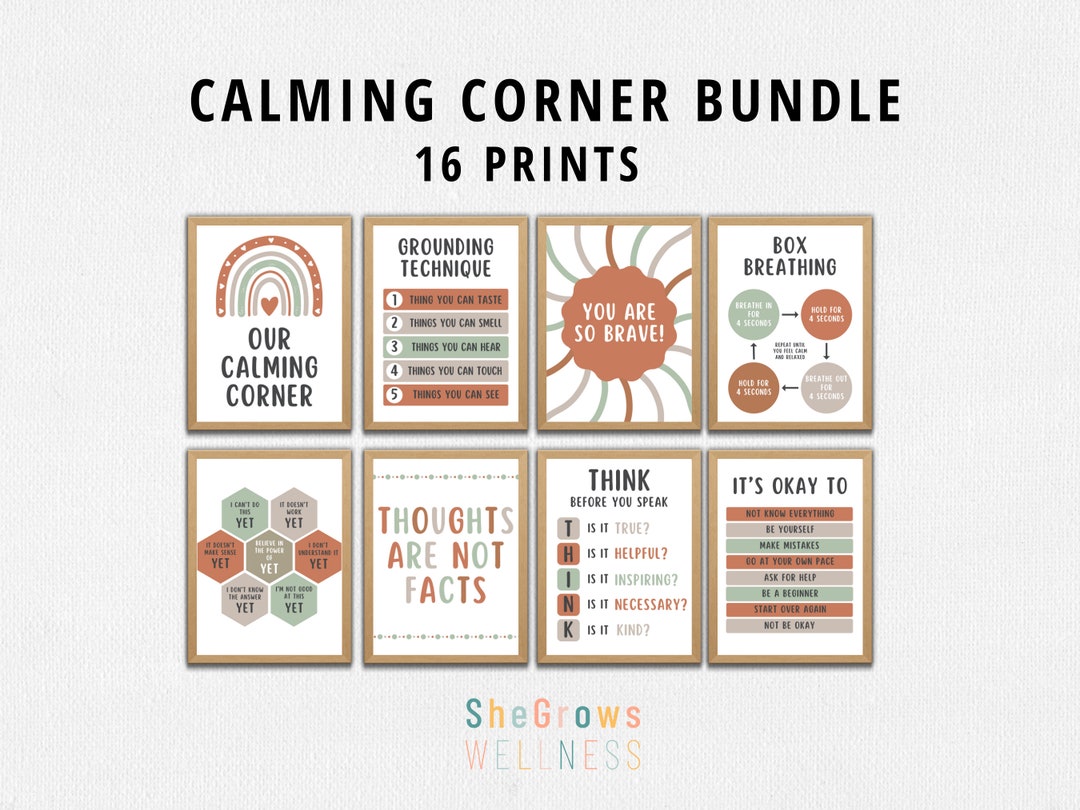 Calming Corner Poster Bundle, School Counselor, Therapy Office Decor ...