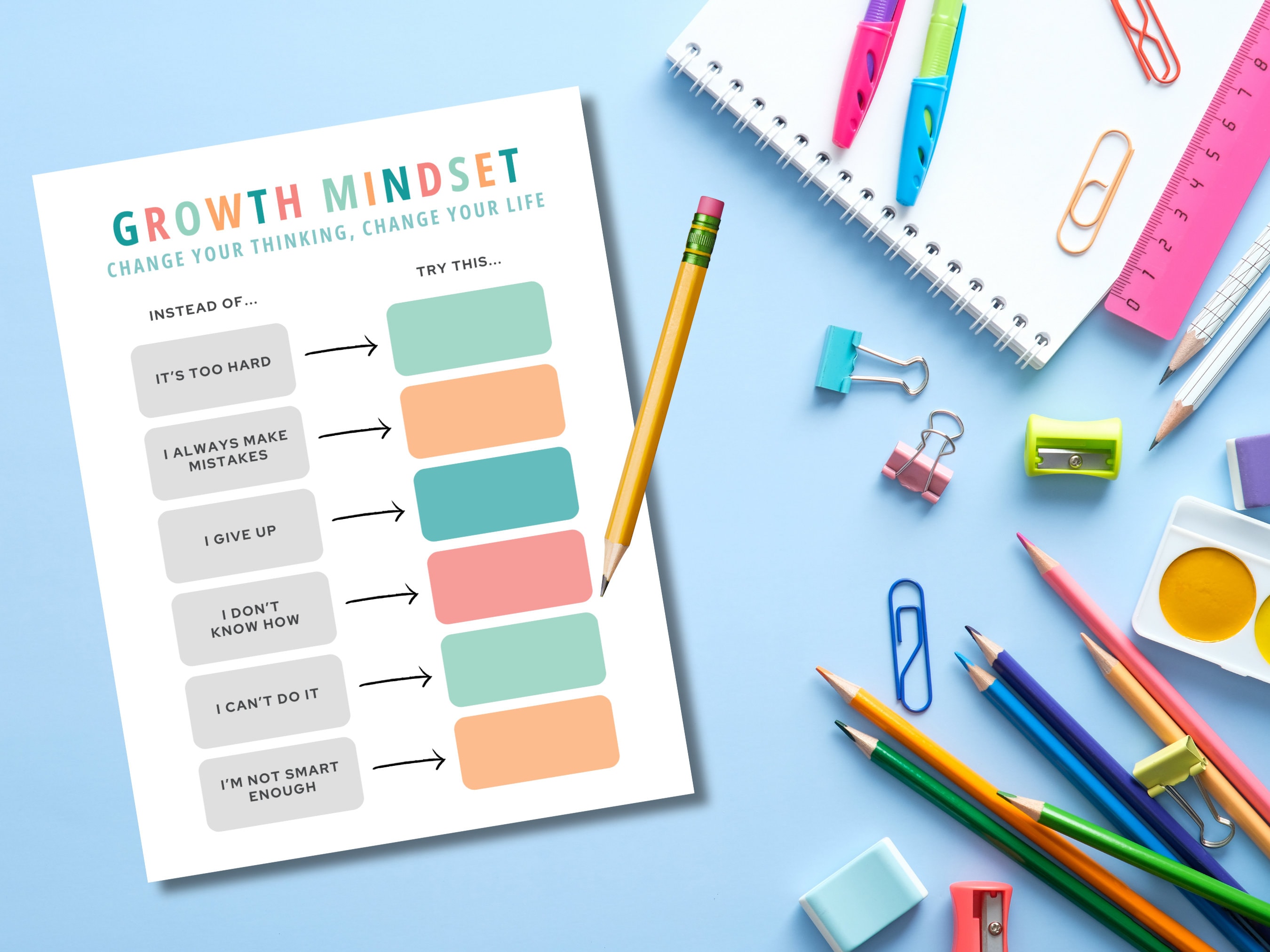 Growth Mindset Poster, Therapy Worksheets, CBT Print, Mental Health ...